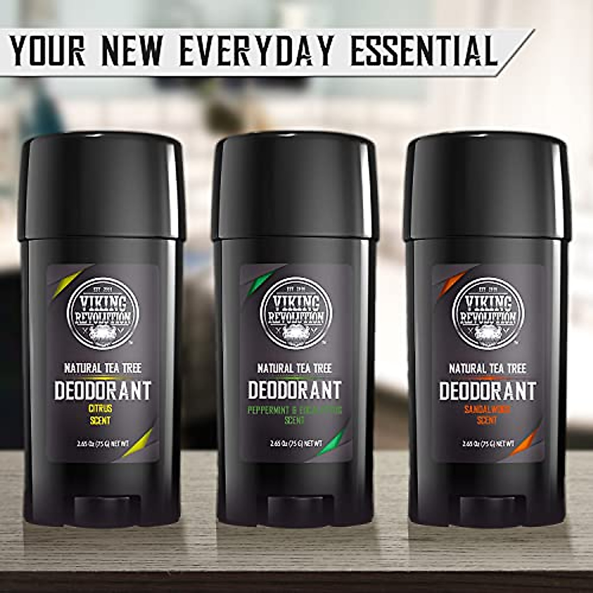 VIKING REVOLUTION - 3 Pack Natural Mens Deodorant, Aluminum Free Deodorant for Men - Long-Lasting Odor Protection and Freshness with All Natural Scents: Citrus, Peppermint & Eucaliptus, Sandalwood