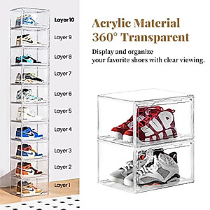 Clemate Acrylic Shoe Box,Set of 5,Extra Large Shoe Storage Boxes Clear Plastic Stackable,Shoe Containers with Clear door,Shoe Organizer For Sneaker Display,Easy Assembly,Fit for US Size 16(14.2"x 11"x 8.3")