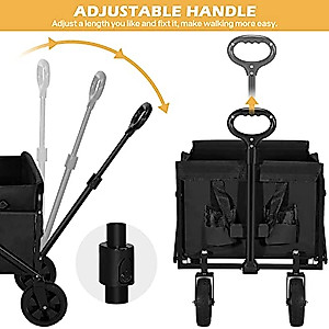 Heavy Duty Collapsible Wagon Foldable Garden Cart Utility Pull Push Beach Wagon for Sand with Wheels All Terrain Shopping Cart,Black