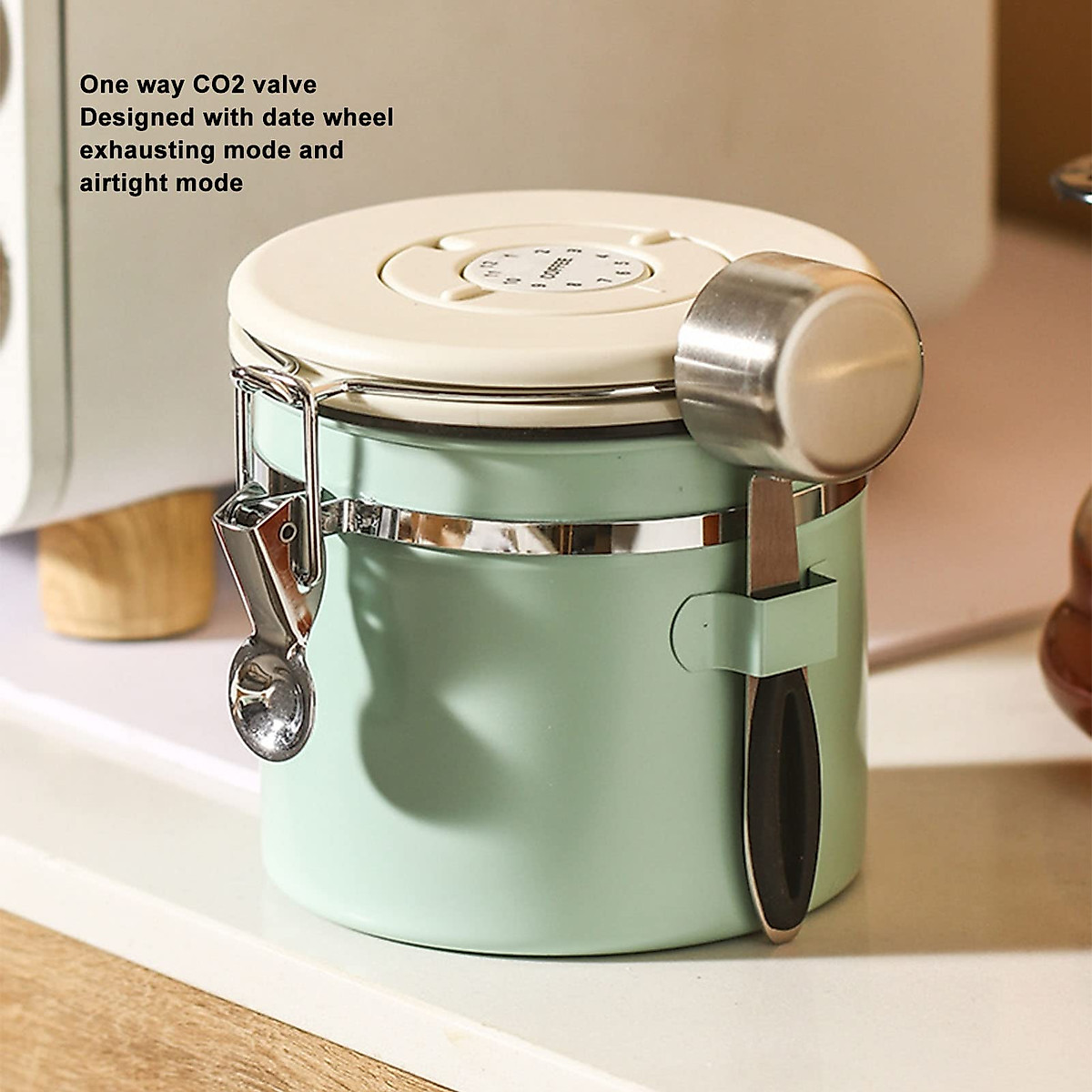 Stainless Steel Coffee Canister with Scoop, Vacuum Coffee Bean Storage Container for Ground Coffee, Whole Beans (1.5L)