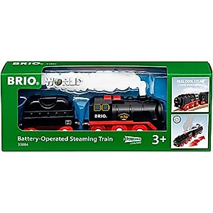 Brio World 33884 Battery-Operated Steaming Train | Toy Train with Light and Steam Effects for Kids Age 3 and Up, Black