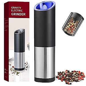 AUYI Automatic Salt and Pepper Grinder Gravity - Stainless Steel Pepper Grinder Operation with On/Off Button,4 AAA Batteries Powered (Not Include)