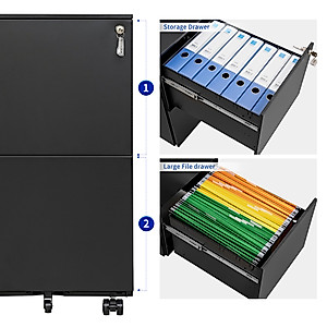 LVSTEEL Modern Black Rolling File Cabinet, Fully Assembled, 27.2"H x 15.3"W x 17.72"D, 2 Drawers, Lockable, Wheeled, Rust Resistant, Home Office