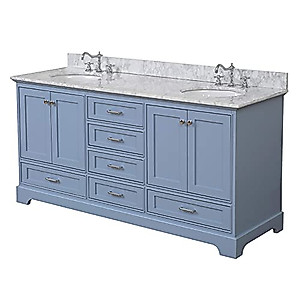 Kitchen Bath Collection Harper 72-inch Double Bathroom Vanity (Carrara/Powder Blue): Includes Powder Blue Cabinet with Authentic Italian Carrara Marble Countertop and White Ceramic Sinks