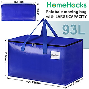 HomeHacks Moving Bags, 8-Pack Heavy Duty with Strong Zippers and Handles Collapsible Moving Supplies, Storage Totes for Packing & Moving Storing 93L (Blue)