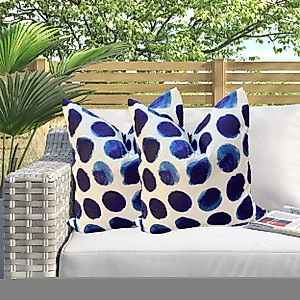 Pack of 2 Outdoor Blue Dots Waterproof Throw Pillow Covers Decorative Double-Sides Pillows Case Square Cotton Cushion Case for Sofa Patio Tent Couch Sunbrella Christmas Home Decoration 18 x 18 Inch
