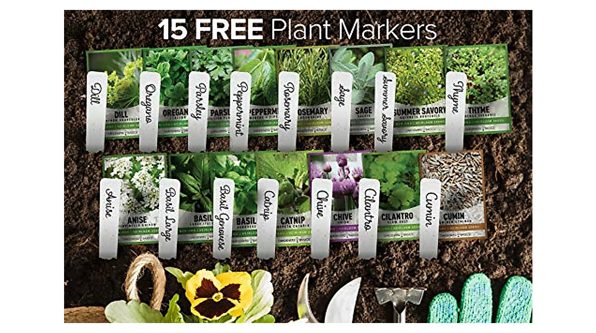 Herb Seeds Pack - 15 Non-GMO, Heirloom Varieties for Indoor & Outdoor ...