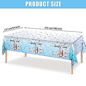 Bear Baby Shower Tablecloth Plastic Bear Table Cover We Can Bearly Wait Baby Tablecloth Bear Balloon Star Flower Table Cover for Kids Birthday Party and Baby Shower, 54 x 108 Inch (Blue,3 Pack)