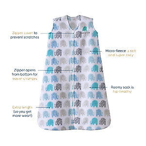 HALO SleepSack, Micro-Fleece Wearable Blanket, Swaddle Transition Sleeping Bag, TOG 1.0, Elephant Texture, Medium, 6-12 Months