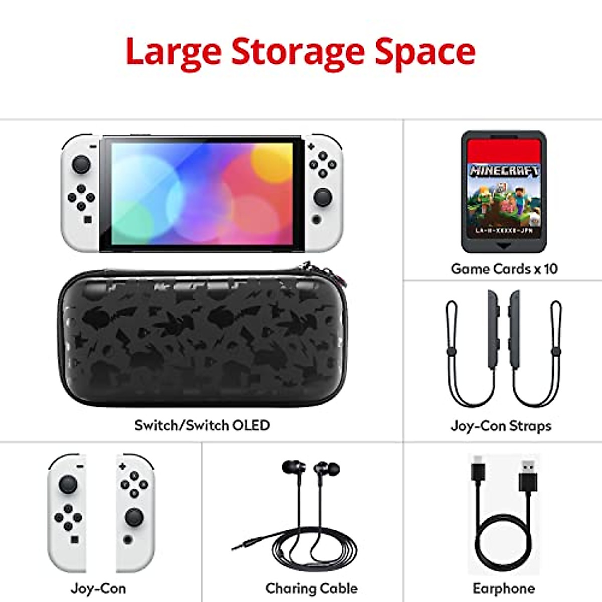 CampFENSE Carrying Case for Switch/Switch OLED, Protective Hard Shell Travel Carry Case compatible with Console & Accessories, with 10 Game Card Slots and 2 Screen Protectors (Oxide Dark)