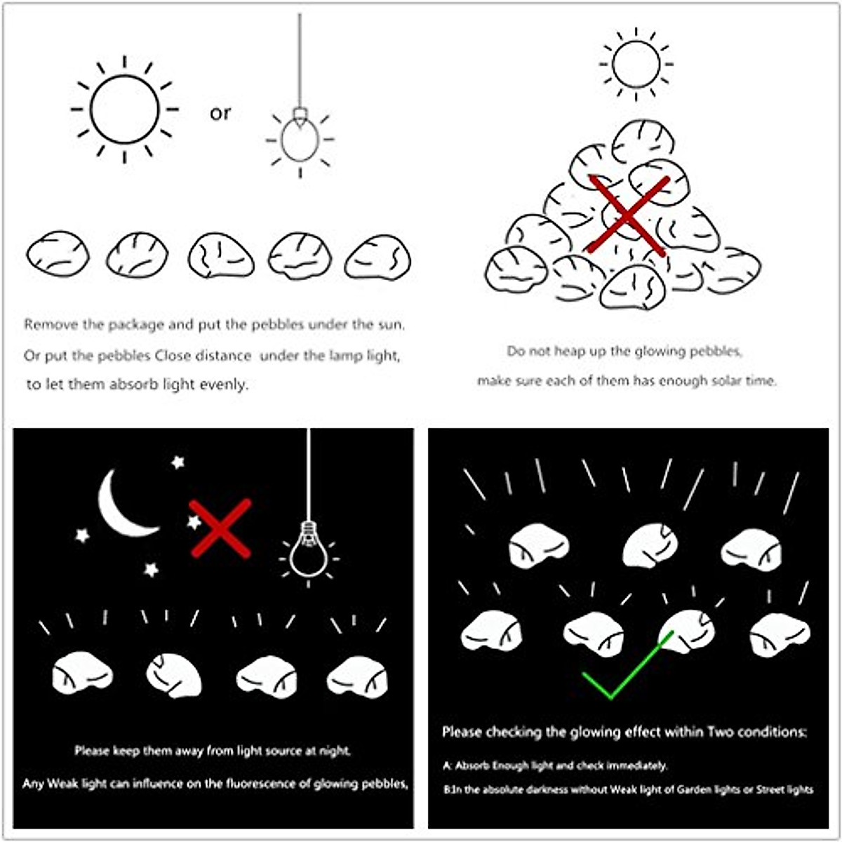 TR318 Glow in The Dark Garden Pebbles Stone for Walkway Yard and Decor DIY Decorative Gravel Stones in Blue(100PCS)