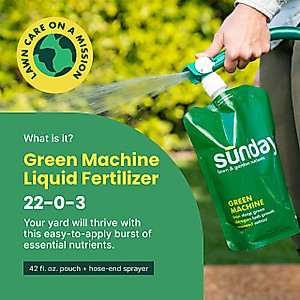 Sunday Green Machine Fertilizer, 42.3oz, 2 Pack - Lawn Fertilizer for Lush Growth - Includes Universal Sprayer Attachment - Covers Up to 10,000 Sq Ft - Easy Application in 15 Minutes or Less