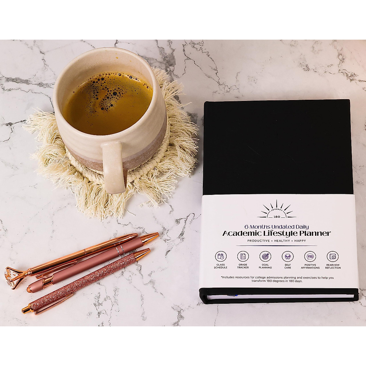 Journey 180 Undated Academic Planner - 6 Month Undated Student Planner for High School and College Students - To Do List, Habit Tracker, Positive Affirmations, Creative Journal, Daily Planner