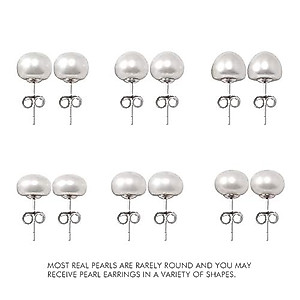 Pearl Earrings for Women 7-9mm Freshwater Cultured Pearl Stud Earrings 925 Sterling Silver - VIKI LYNN