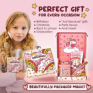 Unicorn Journal Stationary Set, Unicorns Gifts For Girls Age 5 6 7 8 9 10 12 Year Old, Big Cute Stationery Writing Pink Sticker Art, Kid Diary Notebook Pen Set, DIY Journaling Kit, Kawaii Toys
