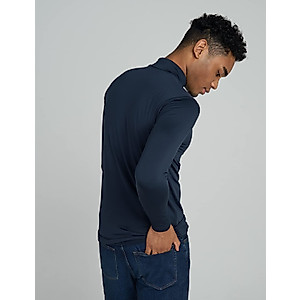 LAPASA Mens Thermal Underwear Top Fleece Lined Mock Neck Long Sleeve Shirt Base Layer Undershirt Midweight Thermoflux 200 Warm Cold Weather M123 Large Navy Blue