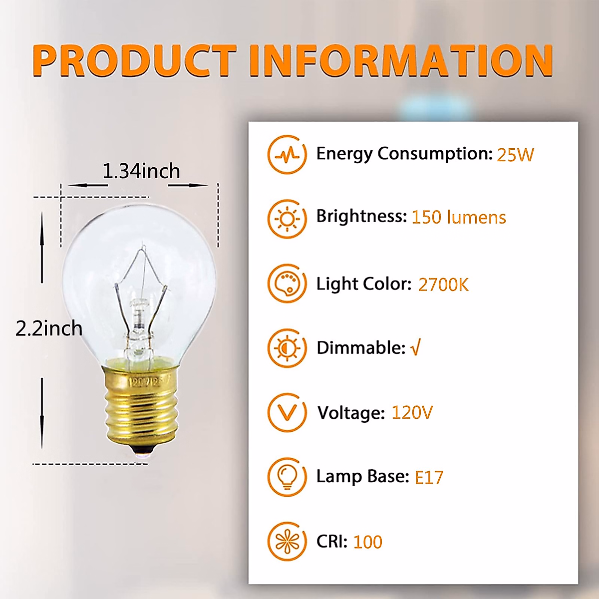 Lava Lamp Bulb, 25 Watt Original Replacement Bulb for 14.5-Inch/20-Ounce Lava Lamp, S11 Bulb E17 Base/120 Volt,Dimmable - Warm White-6 Pack