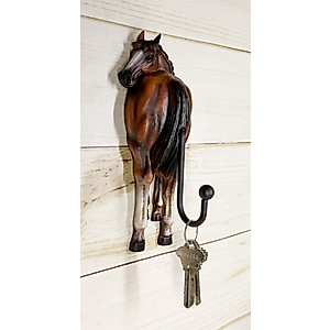 Ebros Gift Set of 3 Rustic Western Country Farm Black Brown Chestnut Horses Hind Butt Hindquarter Coat Key Hat Leash Backpack Wall Hanging Hooks Decor Hangers Cowboy Horse Hook Organizers