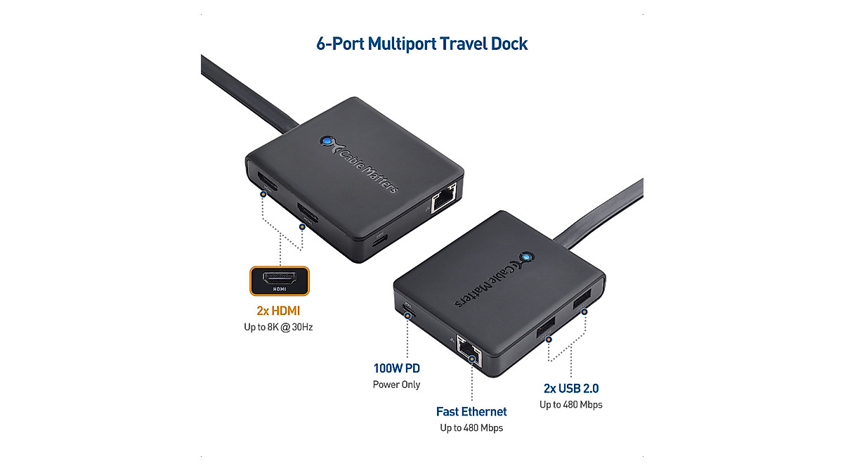 Cable Matters USB-C Dual Monitor Hub with 4K HDMI & 100W Charging