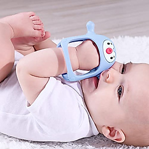 Smily Mia Penguin Buddy Never Drop Silicone Teething Toys for Babies 0-6month,Infant Hand Teether Pacifiers for 0-6Months Breastfeeding Babies, Easter Baby Basket Stuffers for 3-6Months,Light Blue
