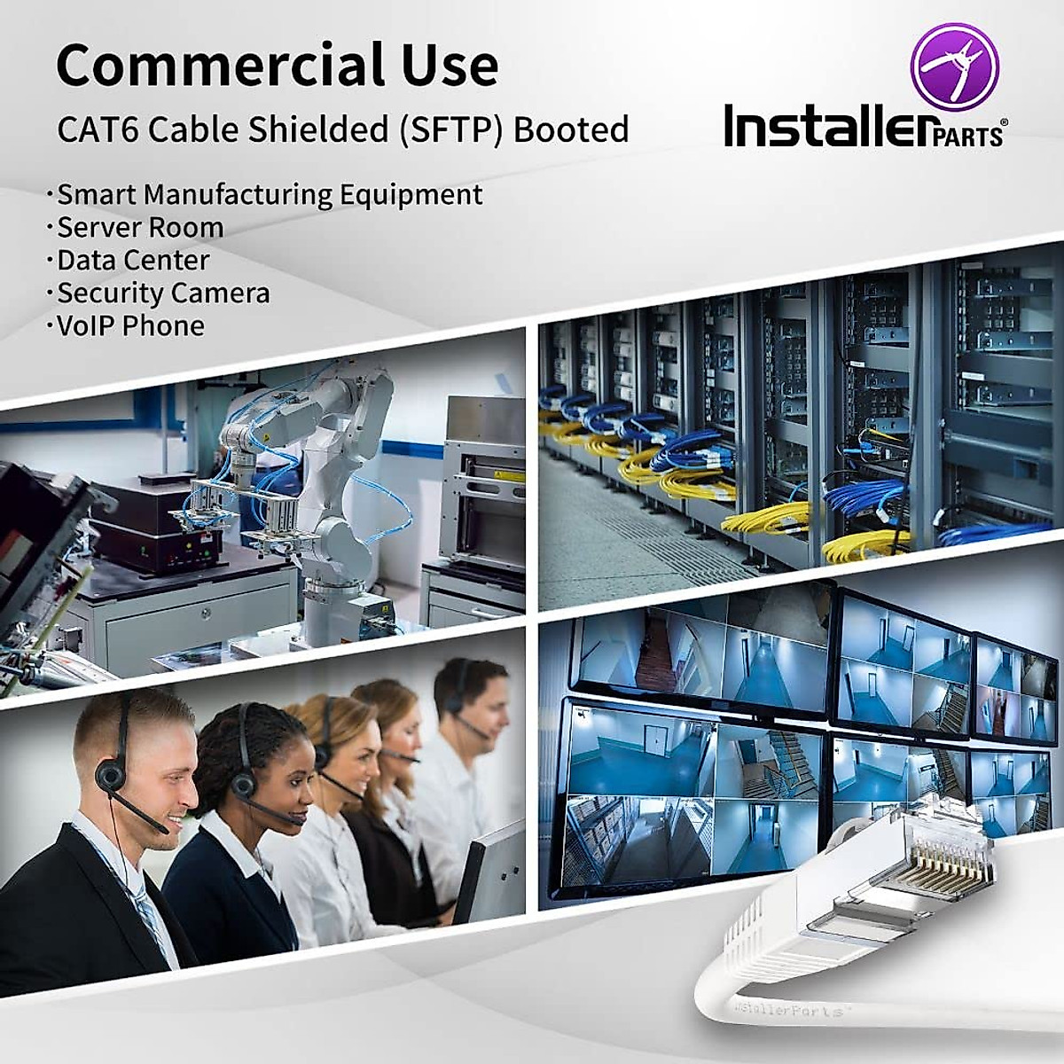 InstallerParts Ethernet Cable CAT6 Cable Shielded (SSTP/SFTP) Booted 15 FT - White - Professional Series - 10Gigabit/Sec Network/High Speed Internet Cable, 550MHZ