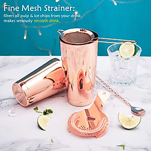 Boston Cocktail Shaker Set Bartender Kit Rose Gold Bar Set, 9 Pcs Barware Gift Set, 18oz & 28oz Shaker Tins, Cocktail Strainer Set, Japanese Jigger, Muddler, Bar Spoon & Liquor Pourers