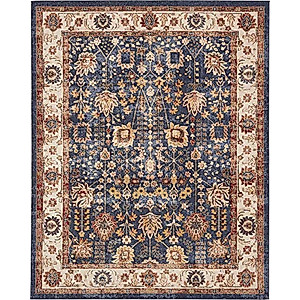 Unique Loom Utopia Collection Traditional Classic Vintage Inspired Area Rug with Warm Hues, 8 x 10 ft, Navy Blue/Beige