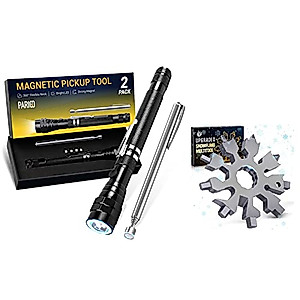 LED Telescoping Magnet Pickup Tool Bundle with Snowflake Multi Tools Stocking Stuffers for Men Dad Women Cool Gadgets for Men Portable Screwdriver Wrench Bottle Opener Mini Tool