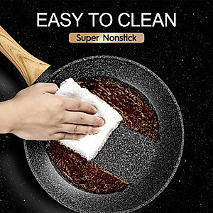 MICHELANGELO Nonstick Frying Pan with Lid, 12 Inch Frying Pan with Stone Coating, Large Frying Pan Granite with Bakelite Handle, Induction Compatible