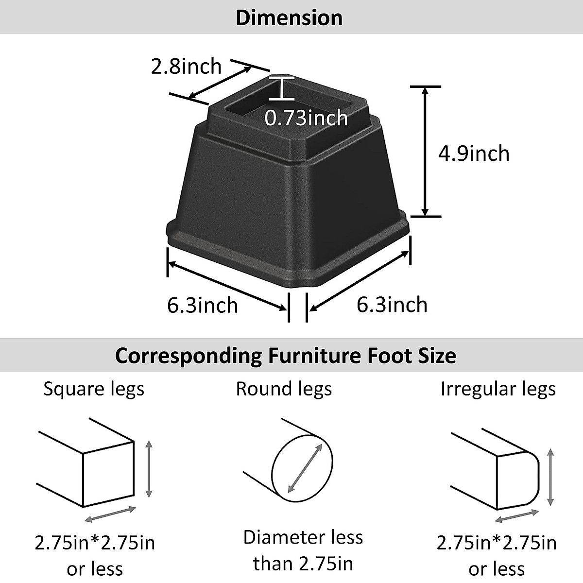 Whynonap Bed Risers 4 Inch Set of 9, Heavy Duty Bed Elevators Risers for Bed Frame 9 Pack Lifts Up 3000 lbs Sofa Table Furniture Riser, Black