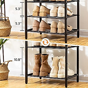 MAHANCRIS 8-Tier Metal Shoe Rack, Narrow Shoe Storage Organizer for Closet Entryway, Hold 7-12 Pairs of Shoes, Tall Skinny Shoe Shelf with 7 Metal Shelves, Easy Assembly, Rustic Brown SRHR0801Z