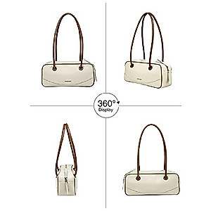 Amazing Song Shoulder Bag for Women, Top Handle Tote Designer Handbag Boston Satchel, Genuine Leather, Smiley Pillow Bag Milk Coffee