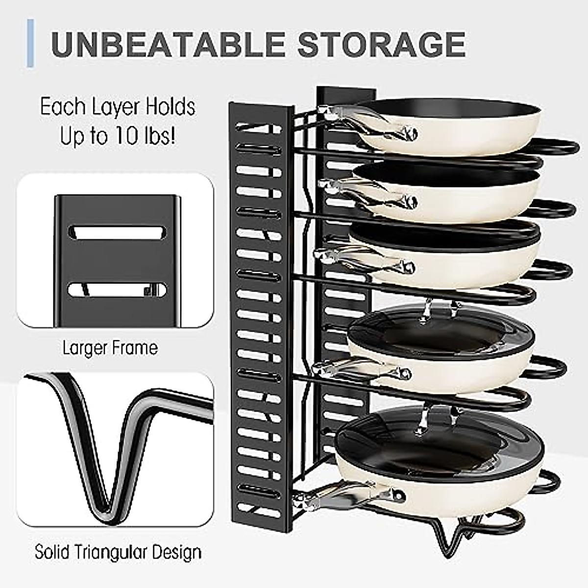 PMYEK Updated Pot and Pan Organizer Cabinet Rack, Adjustable Kitchen Cabinet Organizer, Space-Saving Pot Lid Organizer for Cookware, Cutting Board Rack