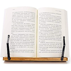 wishacc Bamboo Book Stand Reading Rest Holder Cookbook Cook Stand/Foldable Tablet PC Textbook/Music Document Stand/Desk Bookrest with Retro Hollow Elegant Pattern