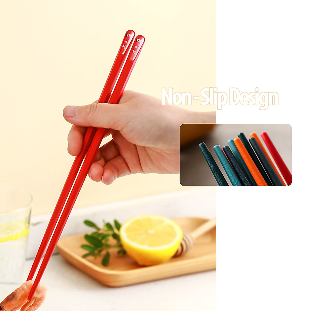 5 Pairs Family Reusable Chopsticks Dishwasher Safe, Non-Slip Family/ Hotel/ Restaurant Japanese Chop Sticks, Chinese ChopStick Gift Set, A