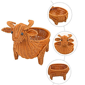 Ciieeo Daily Storage Basket Decorative Baskets Sundries Basket Wicker Storage Basket Snack Storage Serving Tray Bread Serving Basket Animal Shaped Rattan Basket Manual Snack Bowl Pp