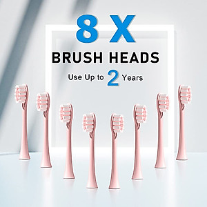 HAXAYOLO Rechargeable Electric Toothbrush , Waterproof Whitening Electric Tooth Brushes with 8 Brush Heads for Adults and Kids, Whitening Toothbrush with 6 Cleaning Modes and Smart Timer(Pink)