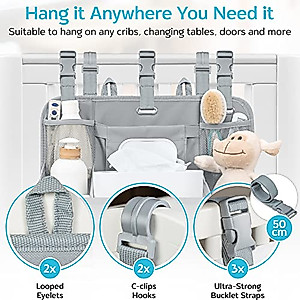 XL Hanging Diaper Caddy Organizer – Reinforced Diaper Stacker for Crib that Keeps Shape – Hanging Diaper Organizer for Changing Table, Playard, Wall & Door – Diaper Holder for Newborn Baby Girl & Boy