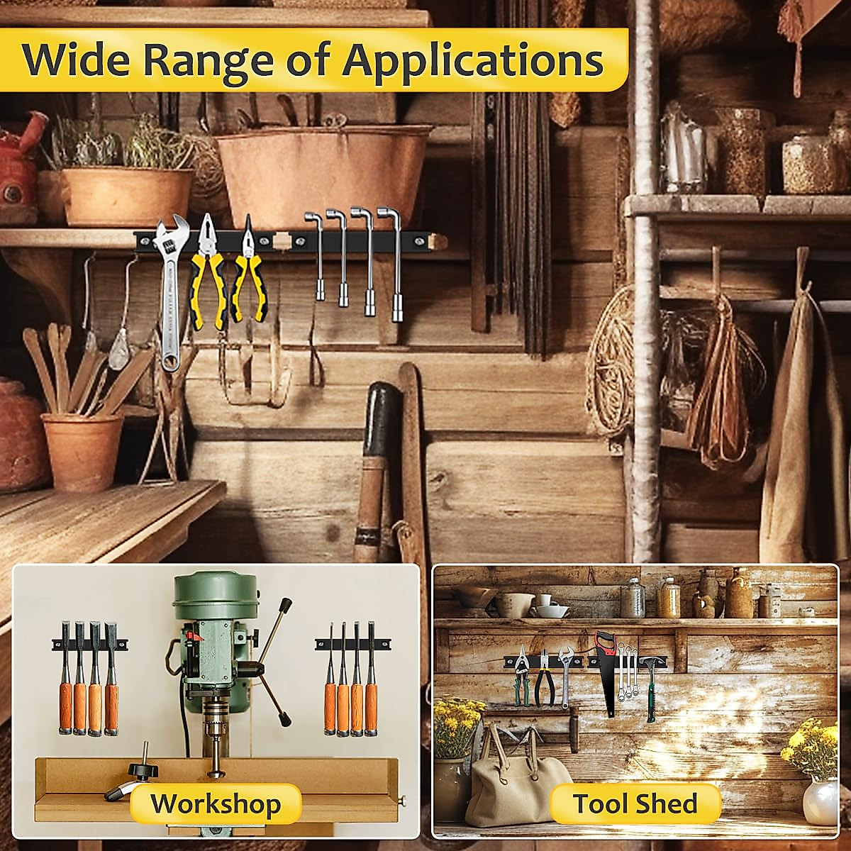 8” Magnetic Tool Holder with Rubber Protection, 4 Pack Magnetic Strips Heavy Duty Tool Magnet Bar, Storage Organizer Magnetic Tool Holder Strip for Garage Shop Wall Workbench Screwdriver Wrench Pliers