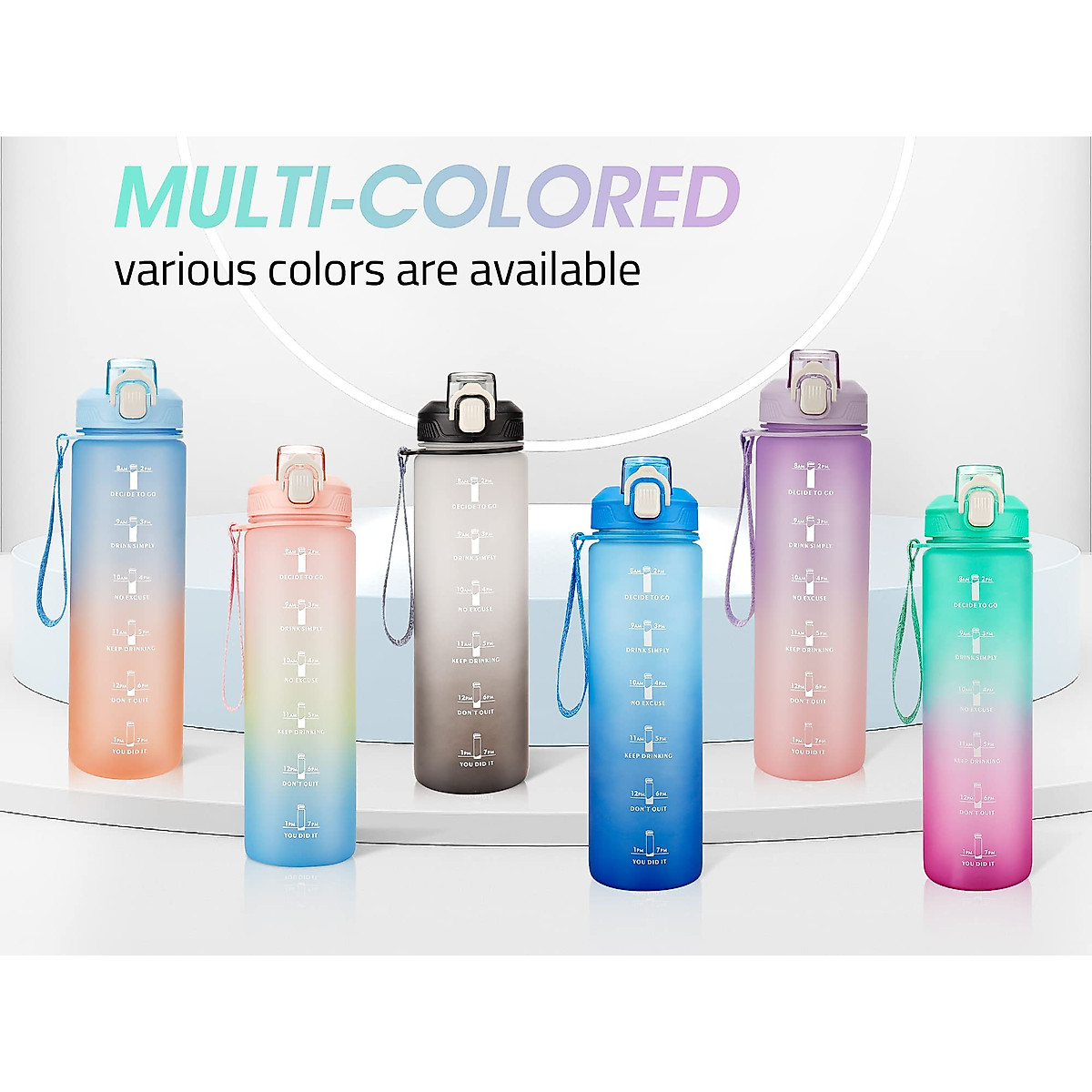 YC Kitchen Motivational Water Bottle with Time Marker- 32oz Water Bottles with Times to Drink, Leakproof & BPA Free Sports Water Bottle with Straw & Carry Strap for Fitness, Gym, and Outdoor Sports