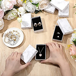 Fumete 150 Pieces Cardboard Jewelry Boxes Marble White Gift Case Paper Gift Boxes for Bracelets Small Gift Wrap Boxes for Necklace Earring Ring Anniversaries Wedding, 2.17 x 3.43 x 1.1 Inch