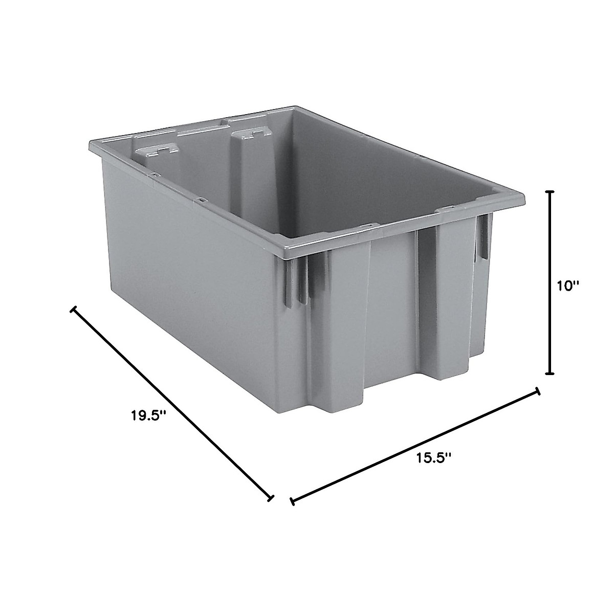 Akro-Mils 35190 Nest and Stack Plastic Storage Container and Distribution Tote, (19-1/2-Inch L x 15-1/2-Inch W x 10-Inch H), Gray, (6-Pack)