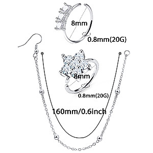 Boernfnso Nose Rings Hoop Chain Nose Septum Ring CZ Diamonds Surgical stainless steel Nose Rings with Chain Nose to Ear Chain Nose Ring Body Jewelry, Silver Tone