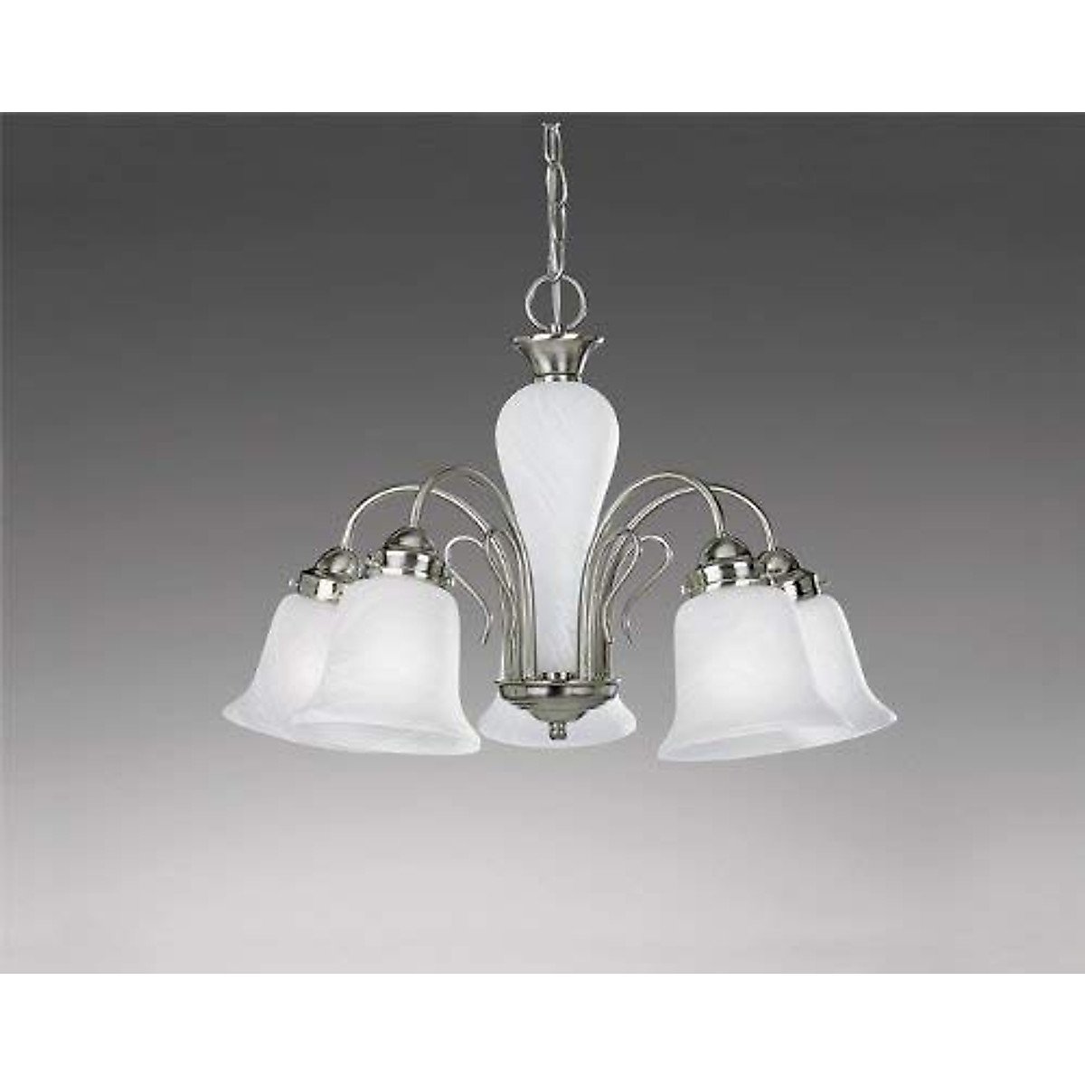 Progress Lighting P4391-09 5-Light Chandelier with Etched Alabaster Glass Shades and Center Column, Brushed Nickel