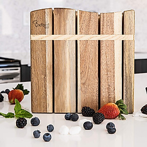 Oxford CHEF Wooden Kitchen Knife Block - Luxury Hand-Crafted Acacia Wood 8 Slot Storage Block. Can Hold 8 Knives Up To 9" Long. Non-Skid, Non-Scratch Rubber Feet