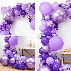 LFVIK Purple Balloons Garland Arch Kit& 4 Sizes 18''12''10''5'', Metallic Balloons, Purple Confetti ballons,for Women Birthday ,Purple theme party,Shower,Wedding.Balloon decoration tools.