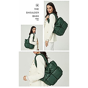 BDSX Large Puffer Shoulder Bag, Trendy Luxury Chic Quilted Cotton Padded Tote Bag for women, Winter Soft Puffer Tote Bag Nylon Down Pillow Bag Women's Handbags & Shopper Bag (White)