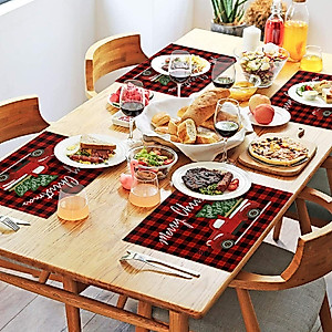 visesunny Merry Christmas Red Buffalo Plaid Truck Placemat Set of 4 Table Mat Desktop Decoration Placemats Non Slip Stain Heat Resistant 12x18 in for Dining Home Kitchen Indoor