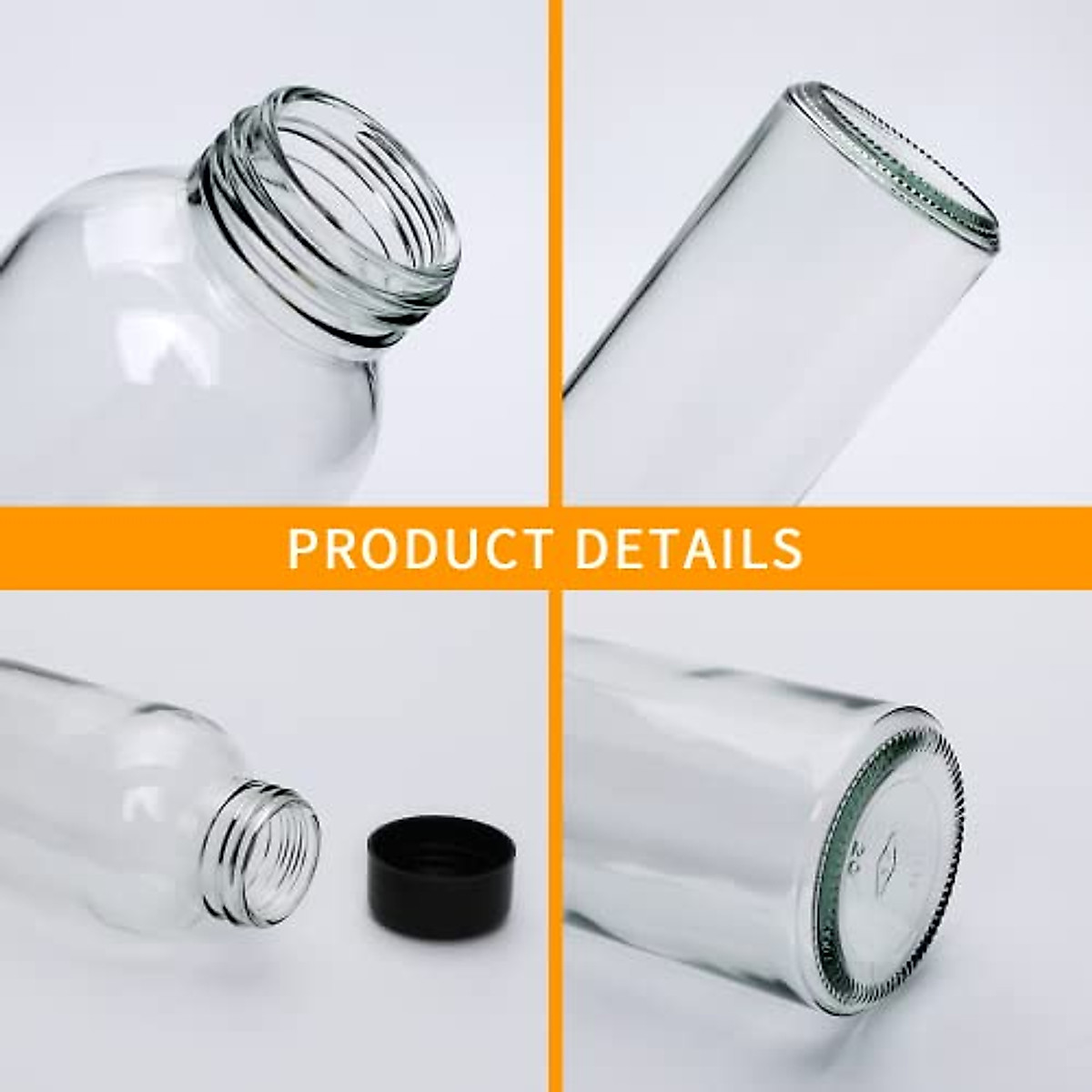 Datttcc 15 Oz Glass Water Bottles,Glass Juicing Bottles With Airtight Black Plastic Caps,Reusable Water Containers for Water,Juicing,Kombucha,Tea,Smoothies(16 Pack)