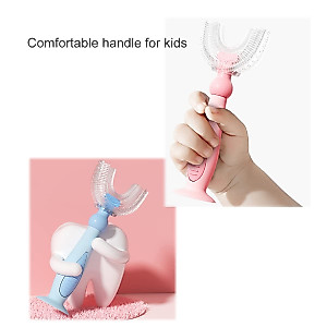 claiol Manual U-Shaped Toothbrushes for Kids 2-12 Years, Upgraded Silicone Toothbrush-Head More Comfortable Toothbrush for Children. (6-12 Years, Blue)